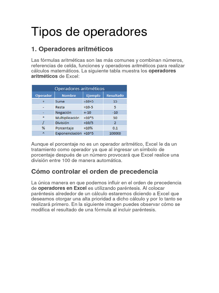 Tipos de operadores | PDF