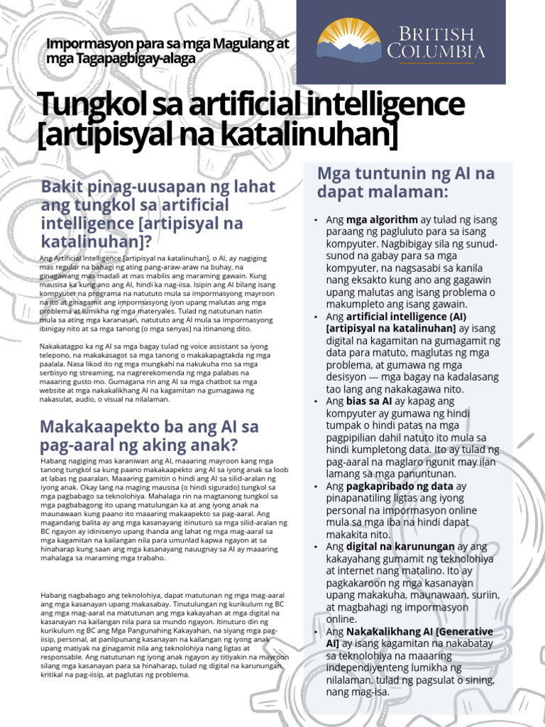 Tagalog All About Artificial Intelligence Information For Parents and ...