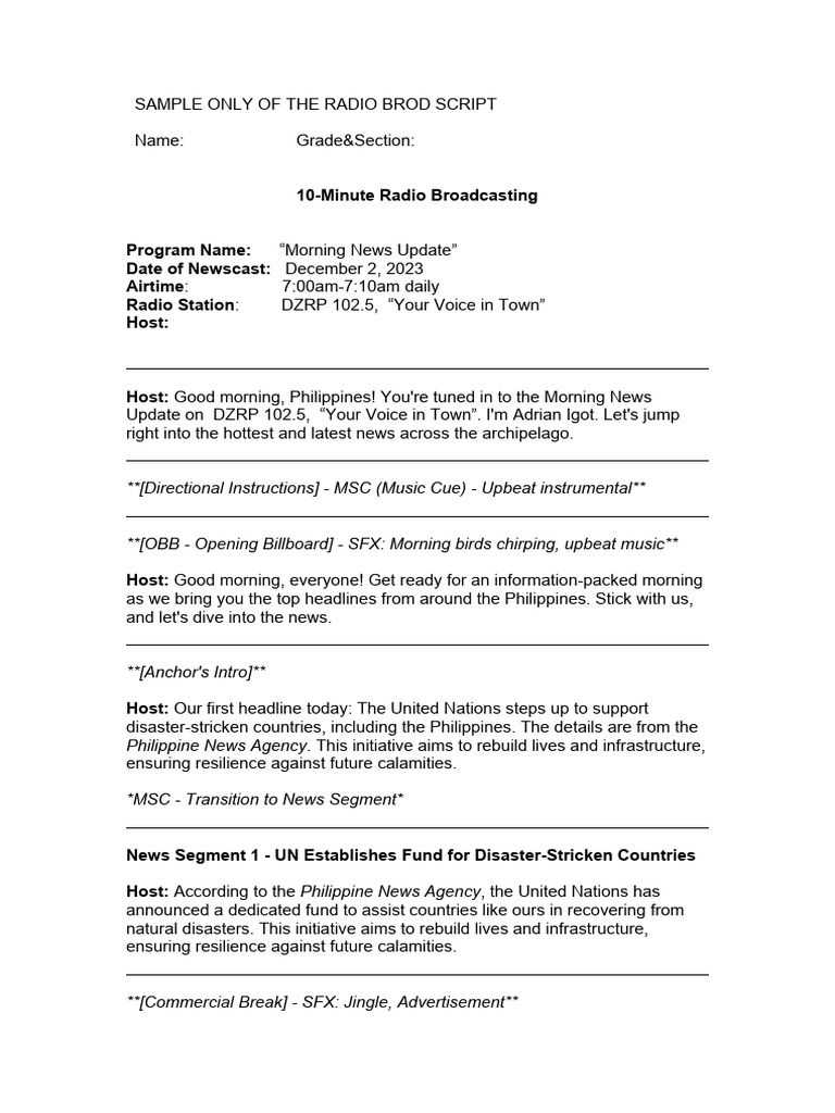 2. SAMPLE COPY OF Radio Broadcasting Script | PDF | News | Social Media