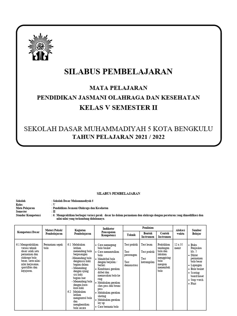 Silabus PJOK Kelas 5. Semester 2 | PDF
