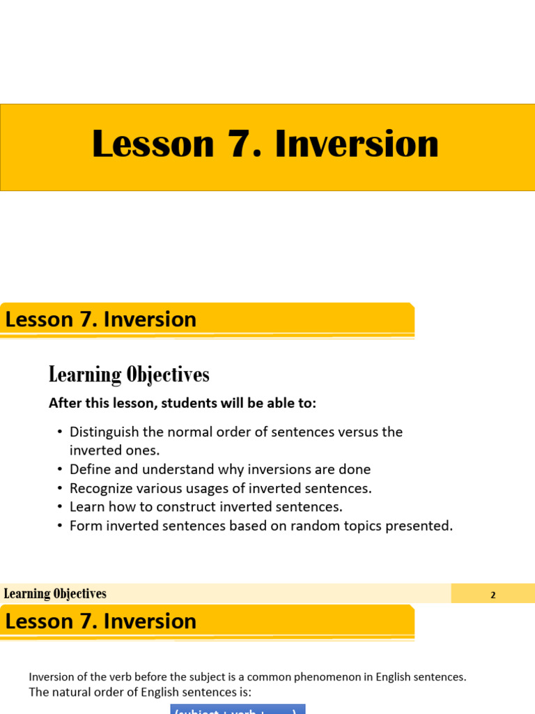 Lesson 7. Inversion | PDF | Question | Subject (Grammar)