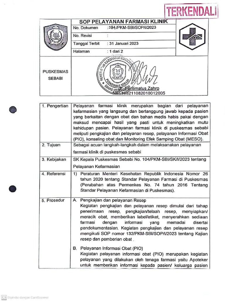 SOP Pelayanan Farmasi Klinik | PDF