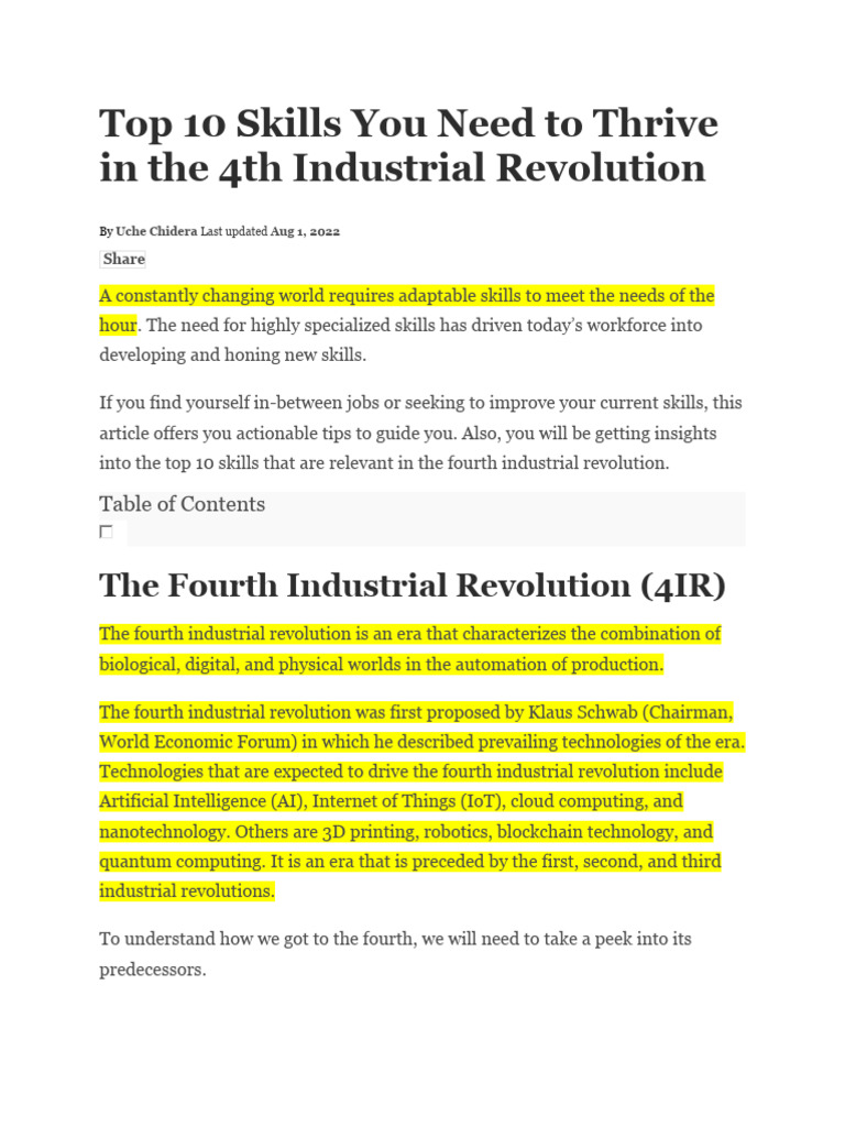 Top 10 Skills You Need To Thrive in The 4th Industrial Revolution | PDF ...