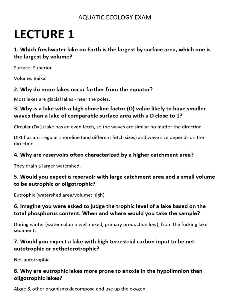 Aquatic Ecology | PDF | Food Web | Lake