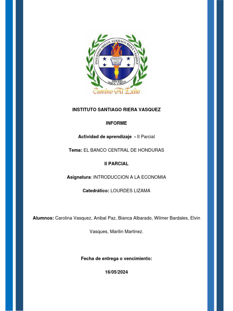 INFORME DE ESPOSICION DE EL BANCO CENTAL DE HONDURAS - II parcial (1 ...