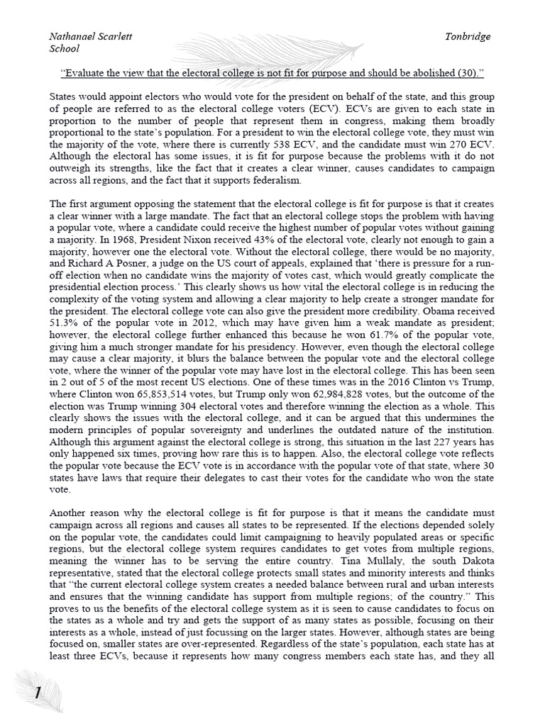 Evaluate The View That The Electoral College Is Not Fit For Purpose and ...