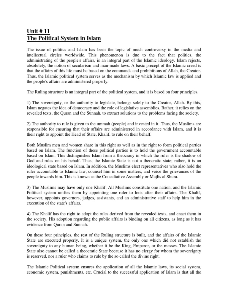 Unit11 Islamic Political System | PDF | God In Islam | Citizenship