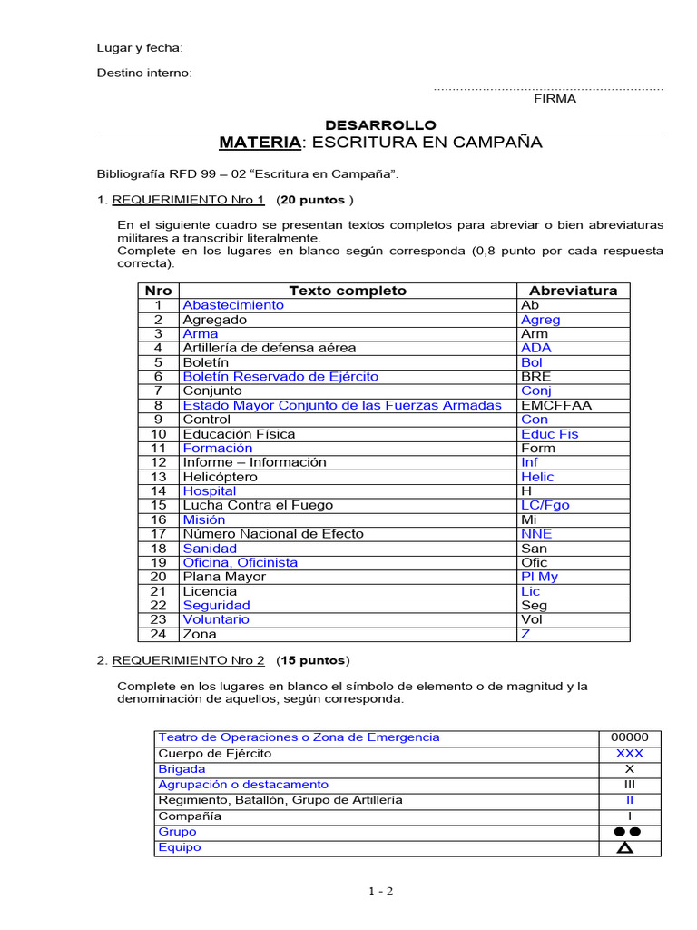 Prueba de Control - Examen Escr Camp | PDF | Personal (militar) | Militar