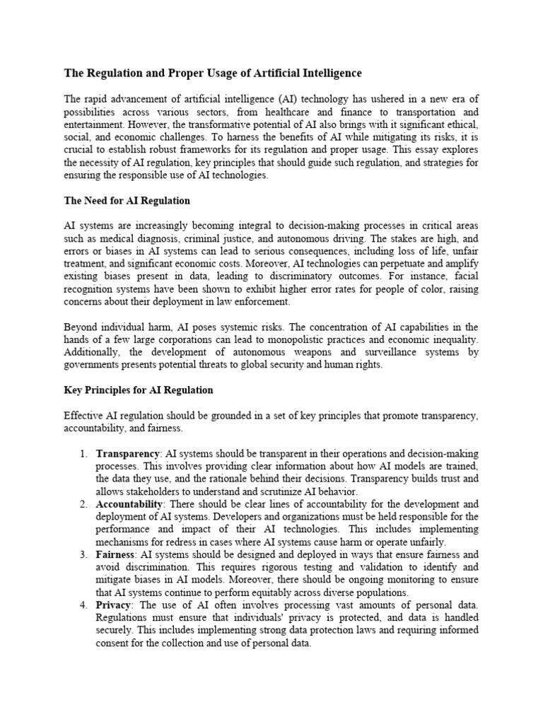 The Regulation and Proper Usage of Artificial Intelligence | PDF ...