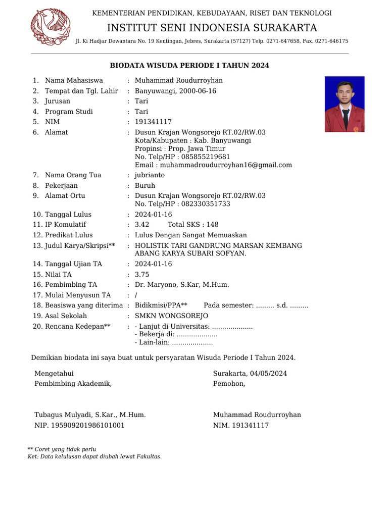 Form Pendaftaran Wisuda | PDF