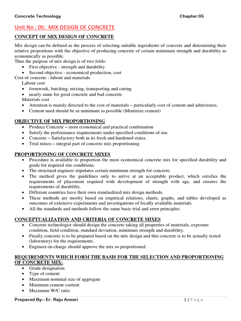 Mix Design IS and DOE | PDF | Concrete | Cement