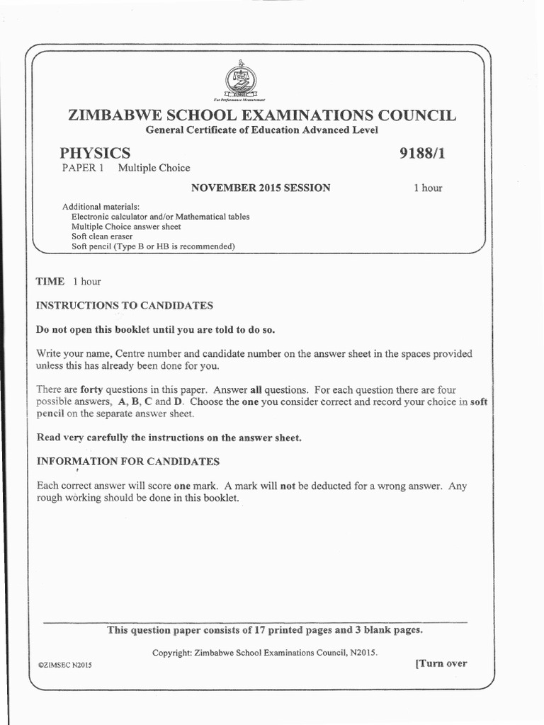 2015 Nov Physics Paper 1 9188 | PDF | Atoms | Electronvolt