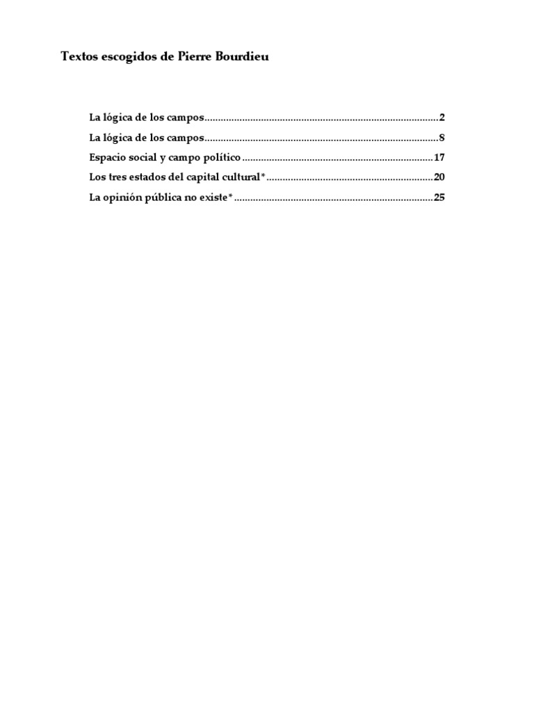 Bourdieu (Textos) - Espacio Social, Posiciones Campos | PDF | Estado (política) | Capital (economía)