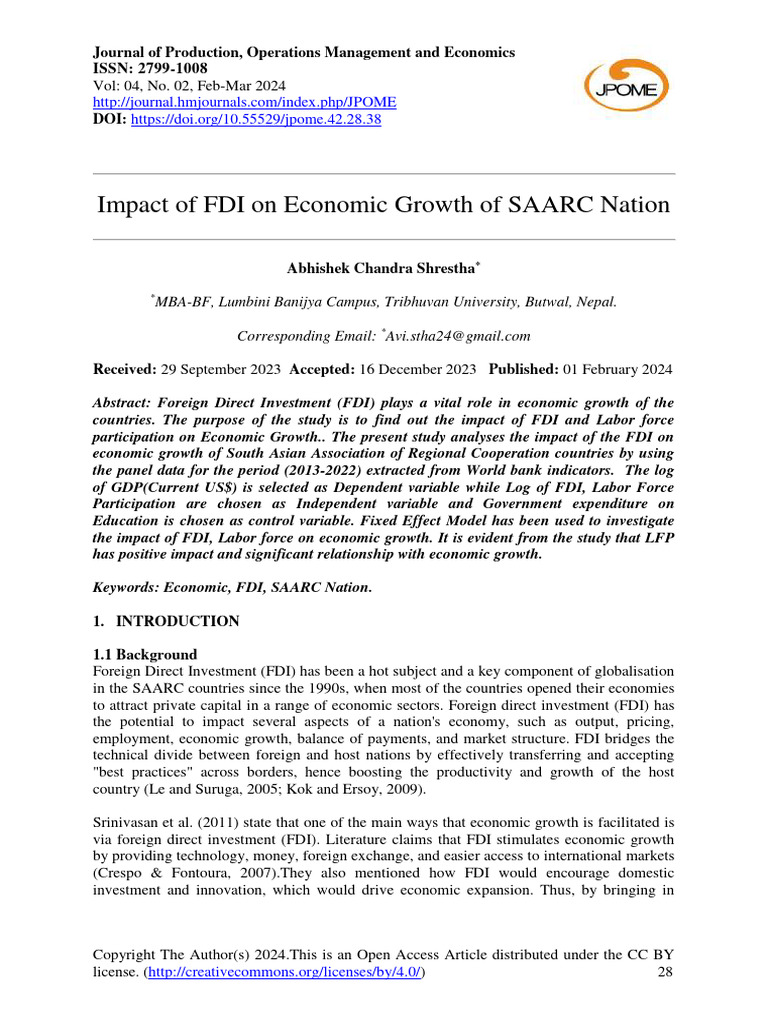 Impact of FDI On Economic Growth of SAARC Nation | PDF | Economic ...