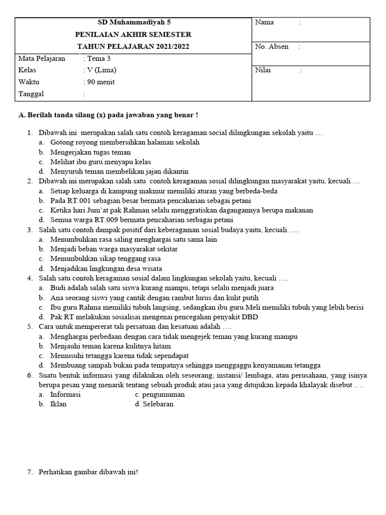 Soal PAS TEMA 3 Kelas 5 SMT 1 | PDF | Ilmu Sosial | Sejarah