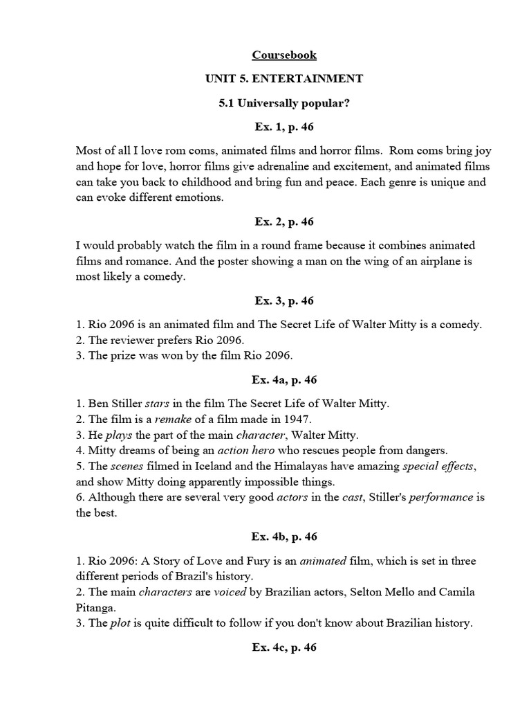 TASK 2. UNIT 5. ENTERTAINMENT | PDF