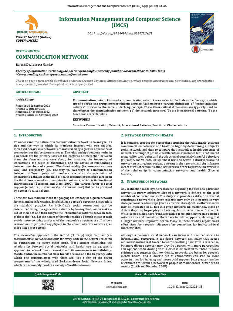 Communication Network | PDF | Social Network | Communication