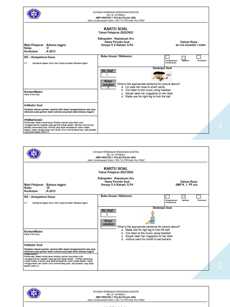 Kartu Soal Bing Pts SD Yos | PDF