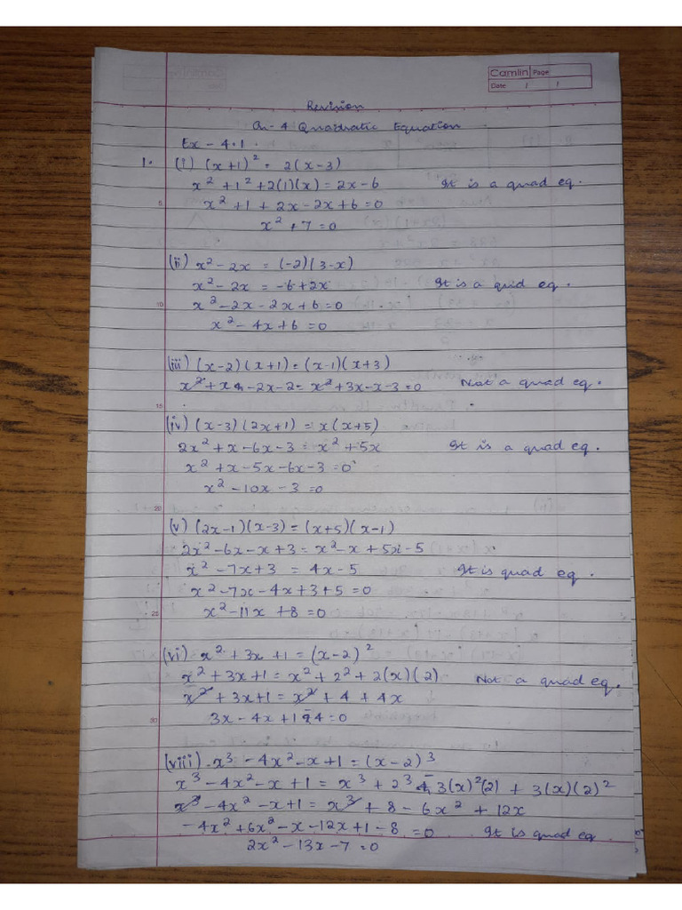 Quadratic Equation Ex 4.1 and 4.2 | PDF