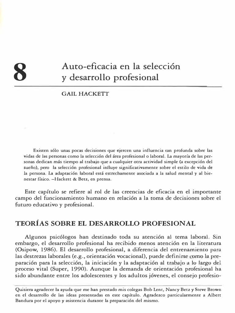 Hackett (1995) - Auto-Eficacia en La Elección y Desarrollo Profesional ...