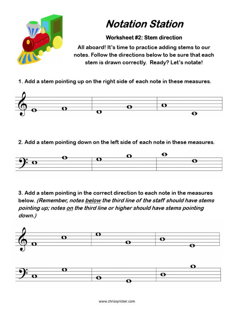 Music Notation Worksheet: Stem Direction | PDF | Language Arts ...