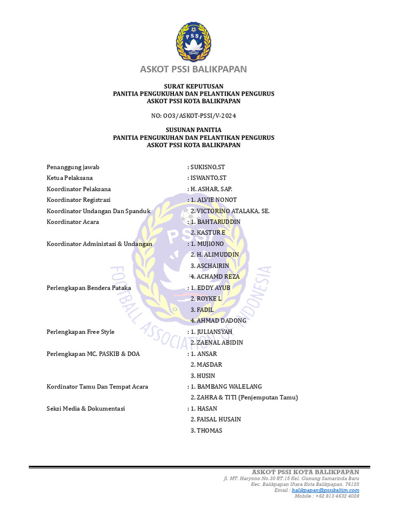 SK Panitia Pelantikan ASKOT BPP | PDF