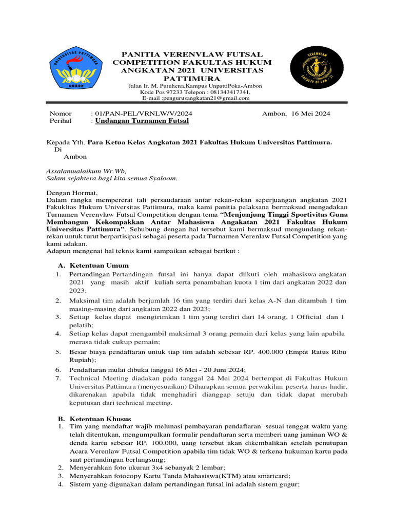 Undangan Tur Futsal Angkatan 2021 | PDF