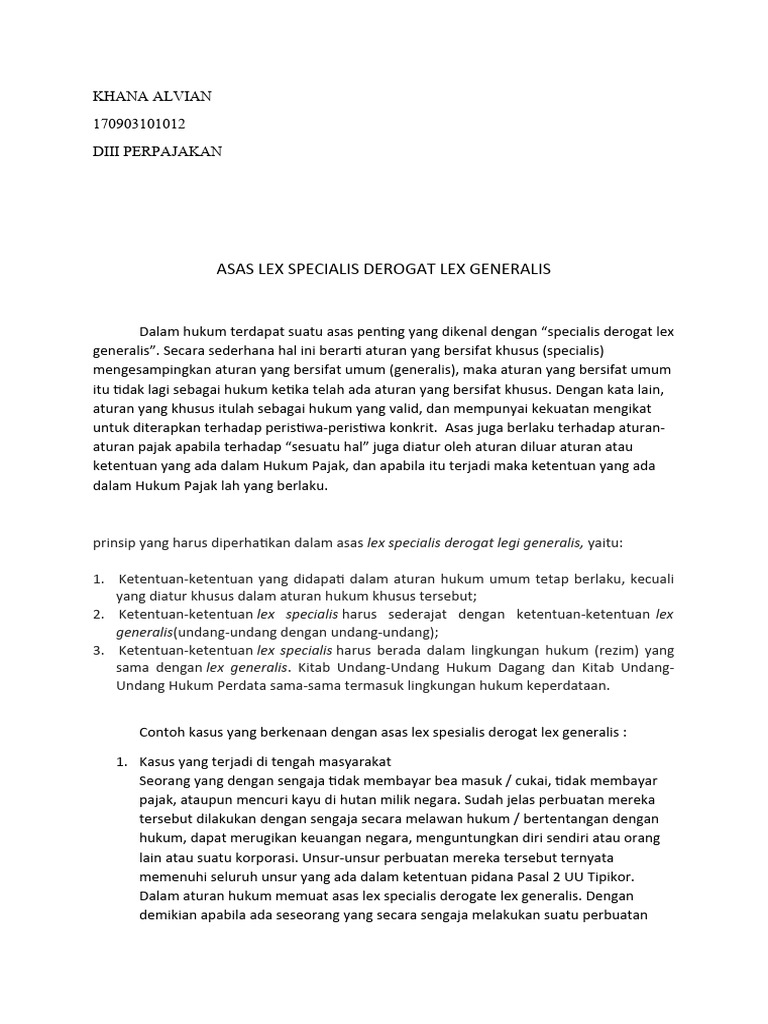 Asas Lex Specialis Derogat Lex Generalis | PDF | Pengelolaan Keuangan & Uang