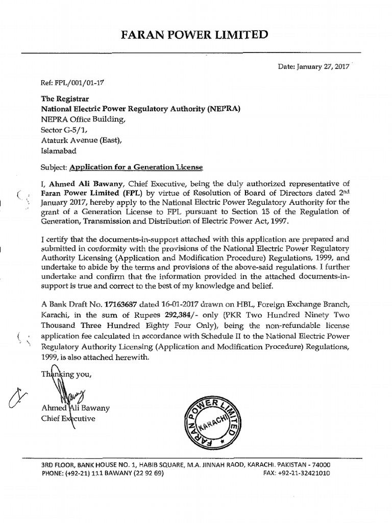 Faran Power License Application | PDF | Government