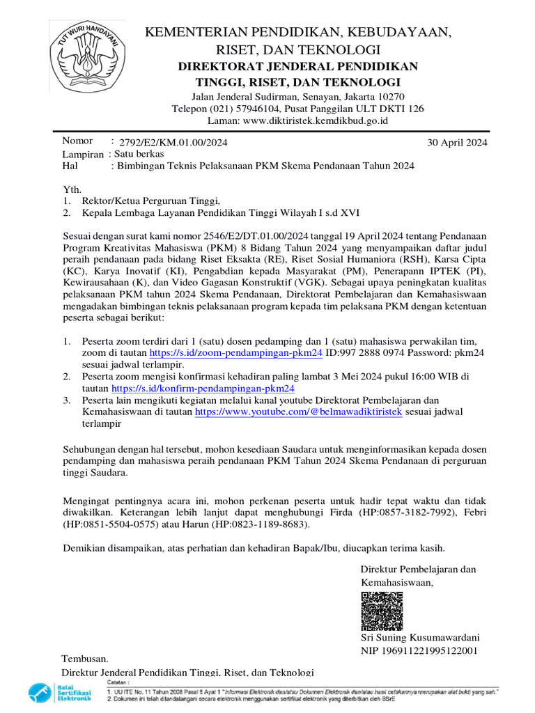 Bimtek PKM 2024 Skema Pendanaan Diktiristek | PDF