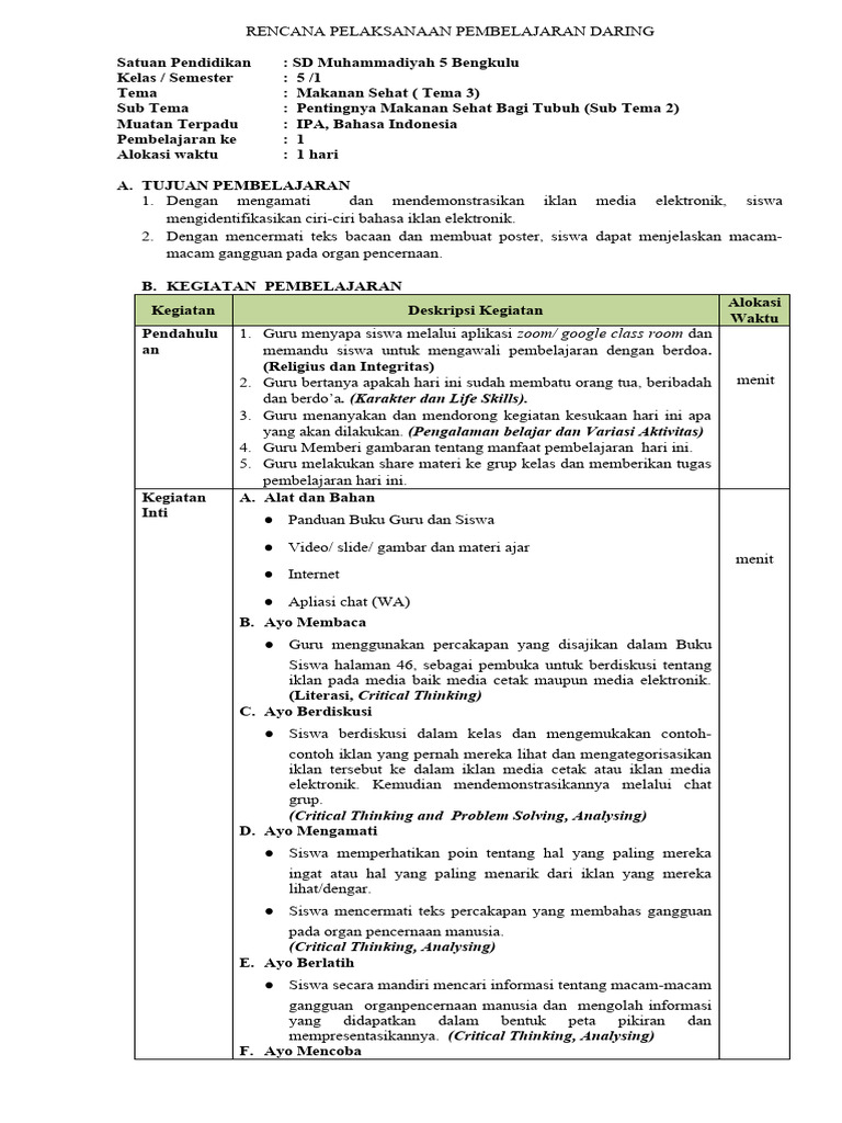 RENCANA PELAKSANAAN PEMBELAJARAN DARING Febi | PDF
