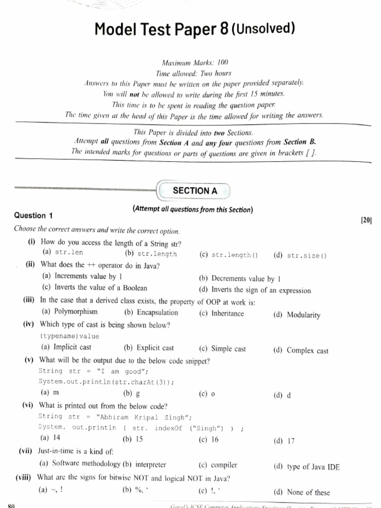 Model Test Paper 8 (Unsolved) : For Questions of Questions Given | PDF ...