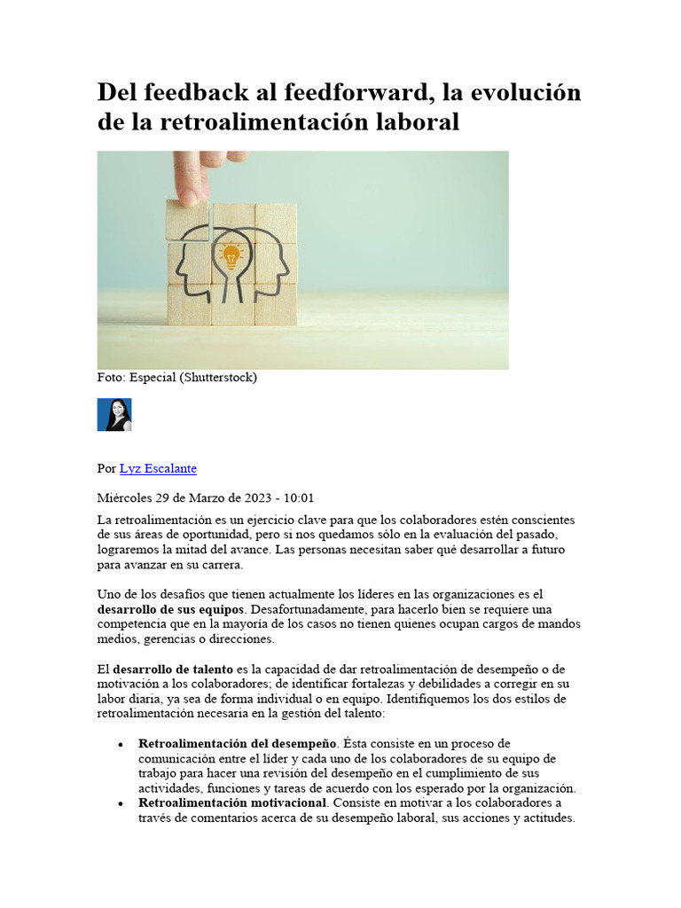 Del Feedback Al Feedforward | PDF | Realimentación | Motivación