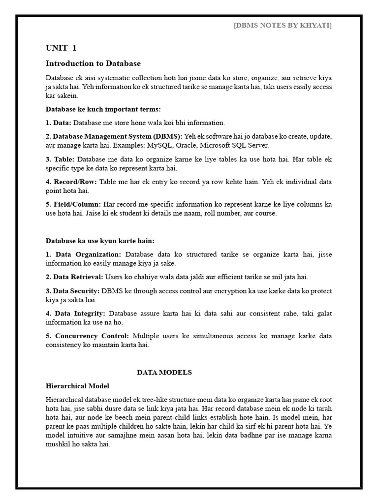 DBMS Notes by Khyati | PDF | Data Warehouse | Databases