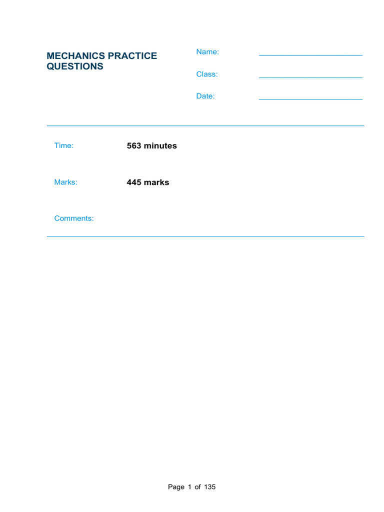 Mechanics Practice Exam Q'S | PDF | Force | Acceleration