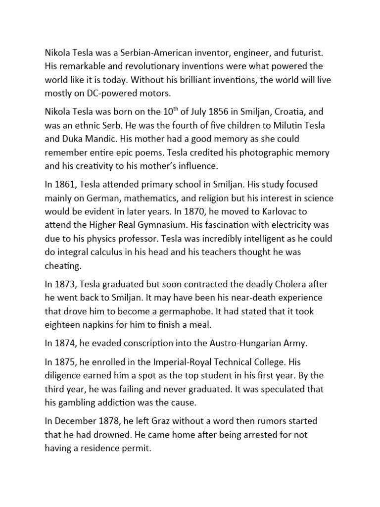 Nikola Tesla | PDF | Nikola Tesla | Electrical Engineering