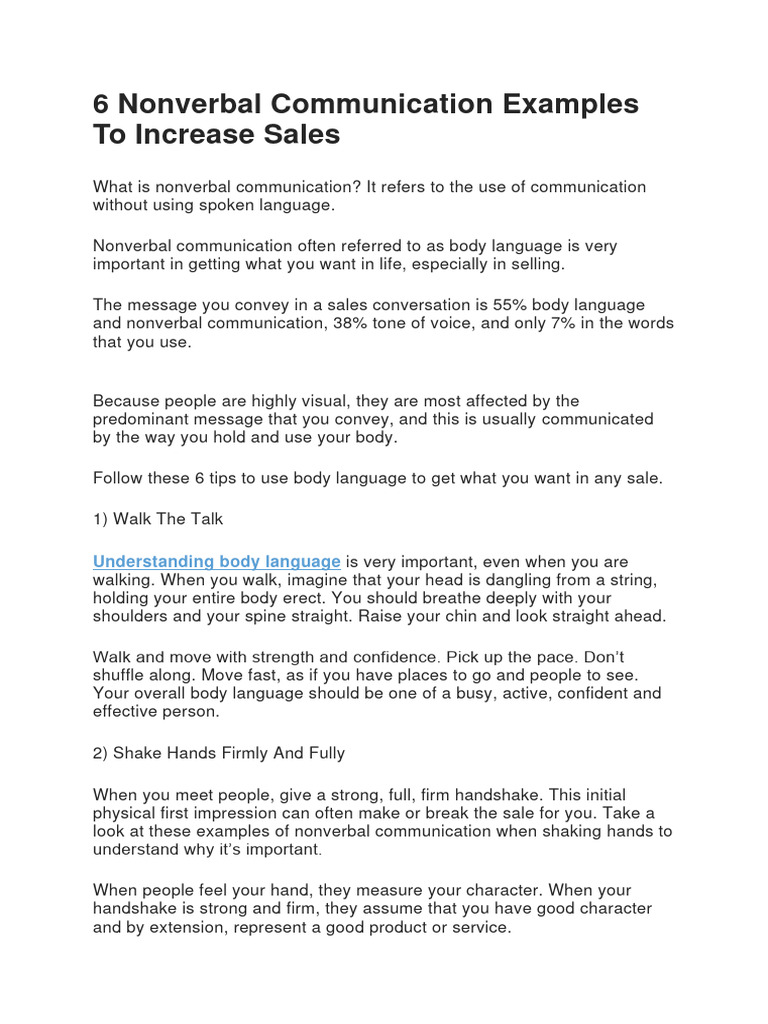 6 Nonverbal Communication Examples To Increase Sales | PDF | Body ...