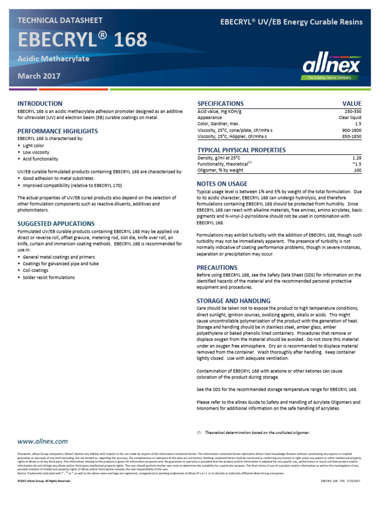 EBECRYL-168 Americas EN | PDF | Ultraviolet | Viscosity