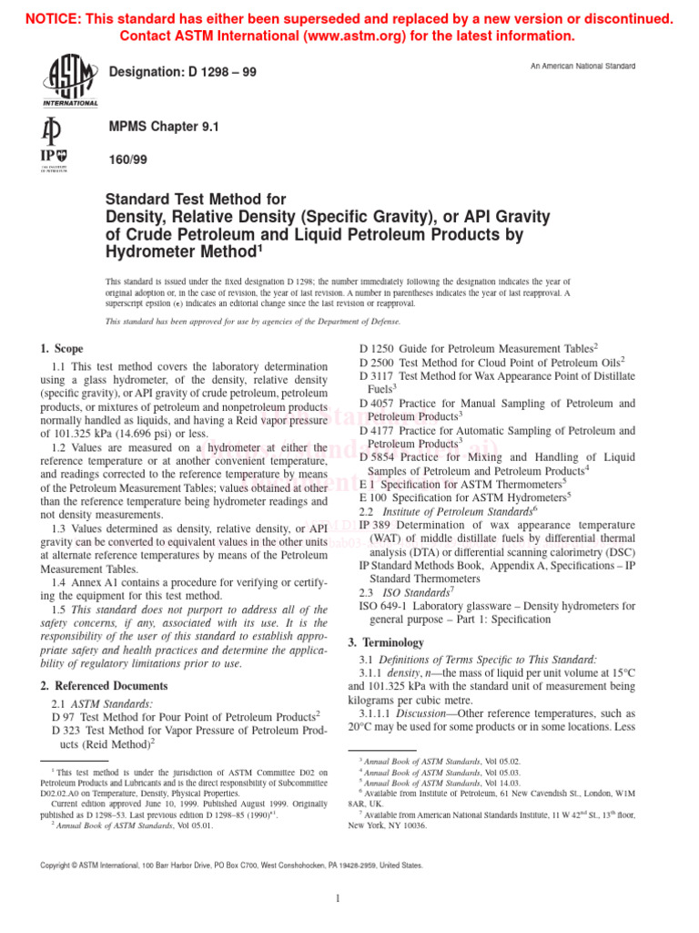 ASTM-D1298-99 | PDF | Density | Temperature ASTM-D1298-99 | PDF | Density | Temperature