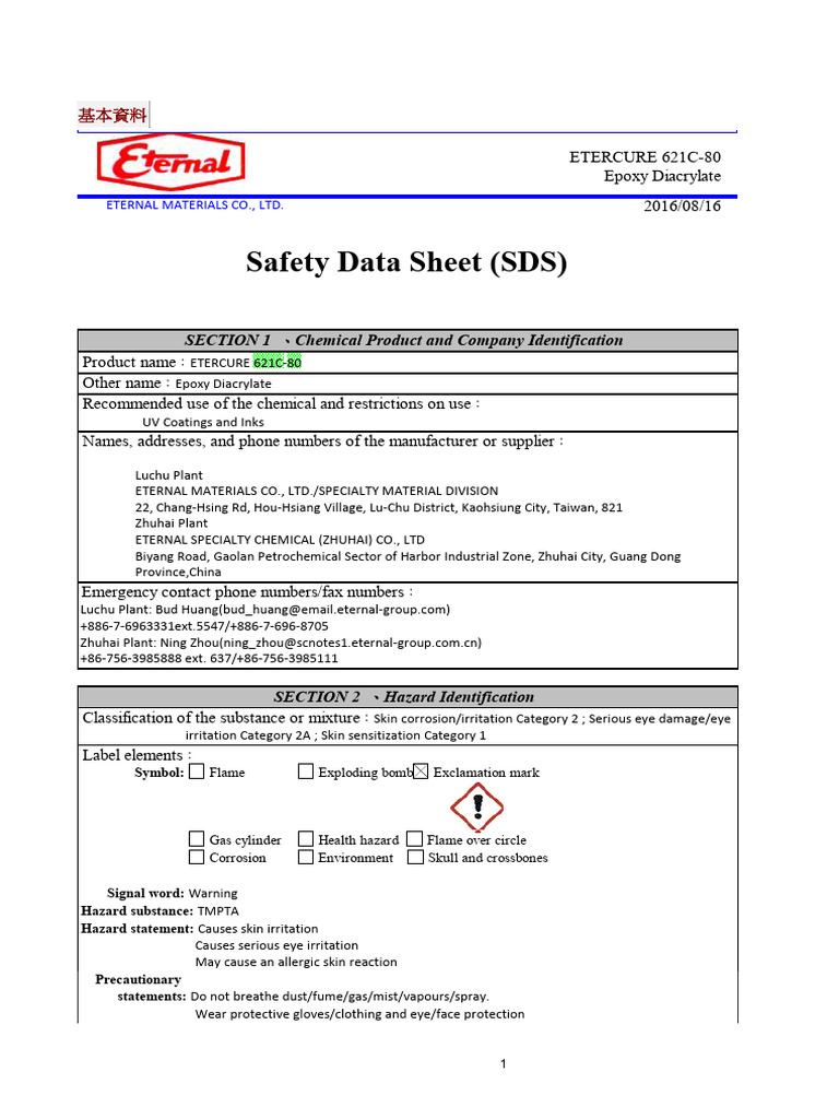 Sds-Etercure 621C-80 | PDF | Water | Toxicity