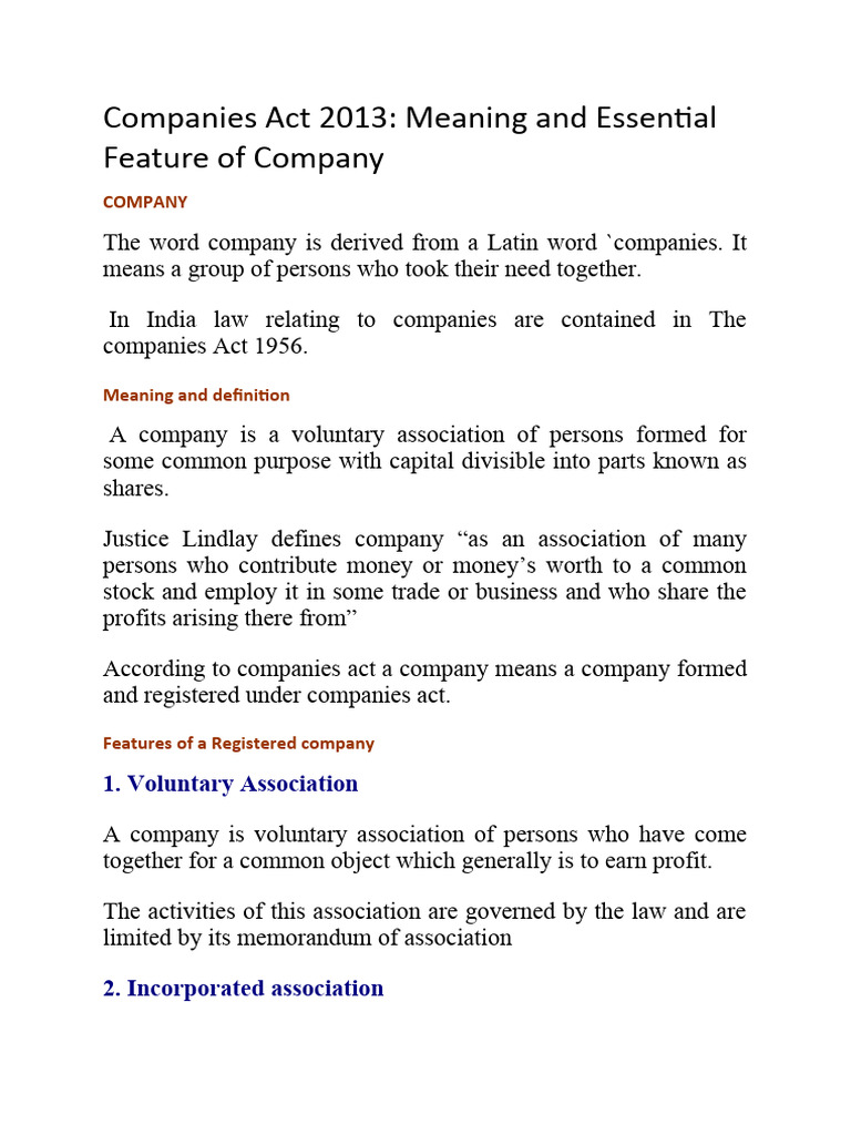 Companies Law UNIT 1 | PDF | Articles Of Association | Limited Company