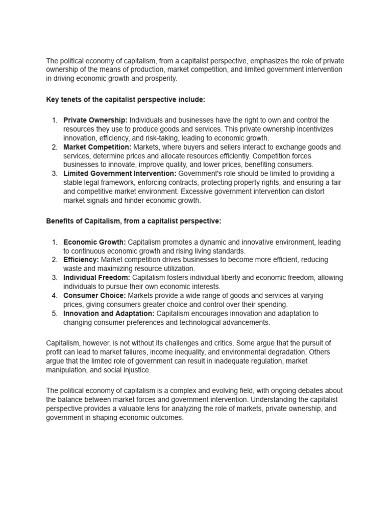 Political Economy Capitalist Perspective | PDF | Capitalism | Market ...