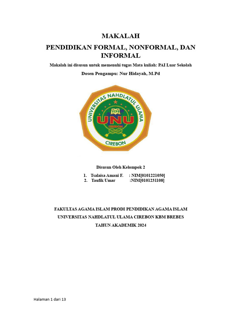 Perbedaan Pendidikan Formal dan Nonformal | PDF
