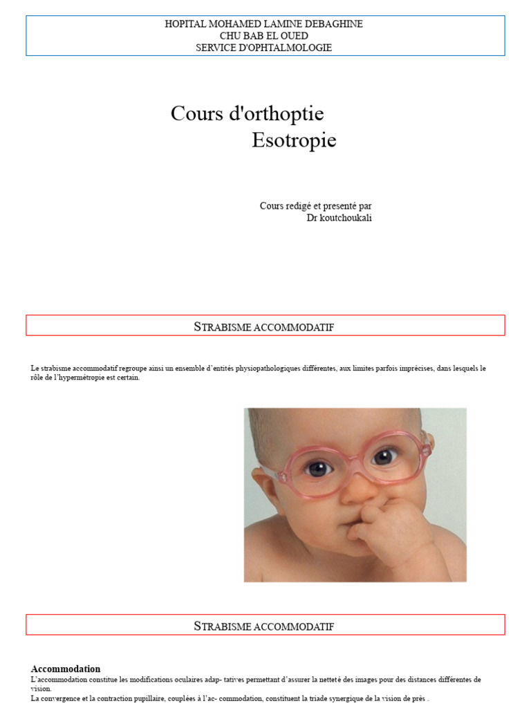Esotropie Cours DR Koutchoukali Orthoptie | PDF | Ophtalmologie | Vision