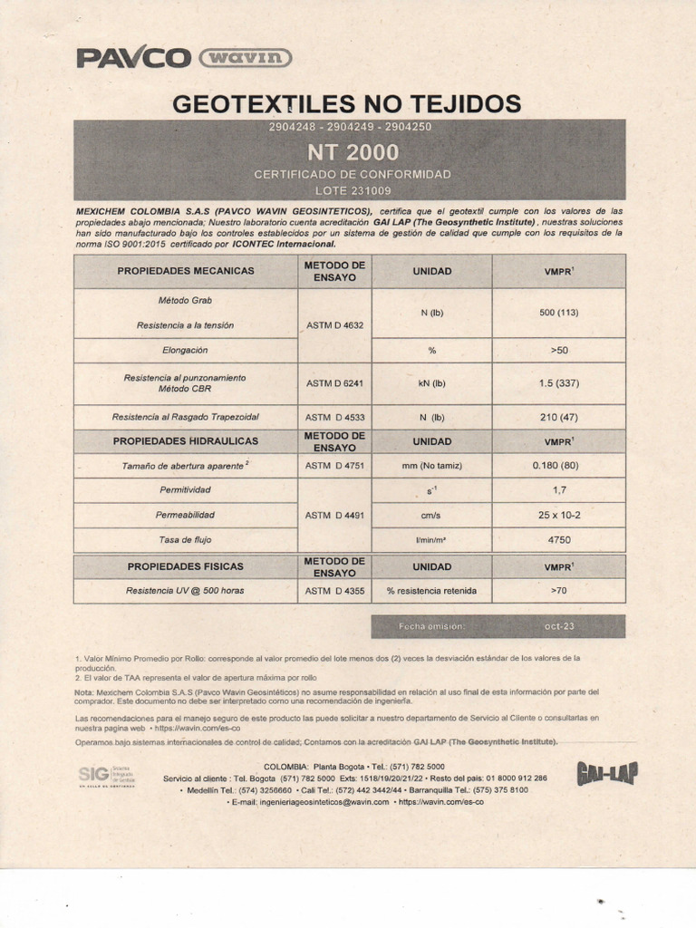 PAVCO GEOTEXTILES NO TEJIDO | PDF