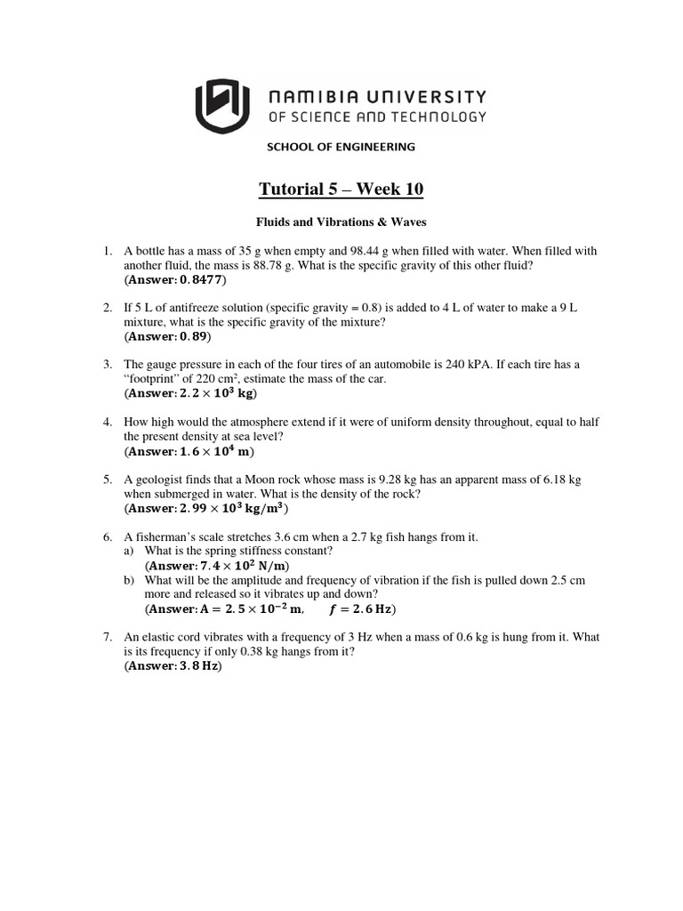 Tutorial 5 - Week 10 | PDF | Applied And Interdisciplinary Physics | Quantity
