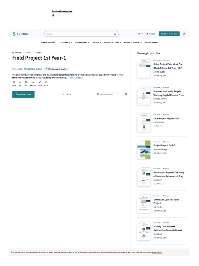 WWW Scribd Com Document 571749888 Field Project 1st Year 1 | PDF