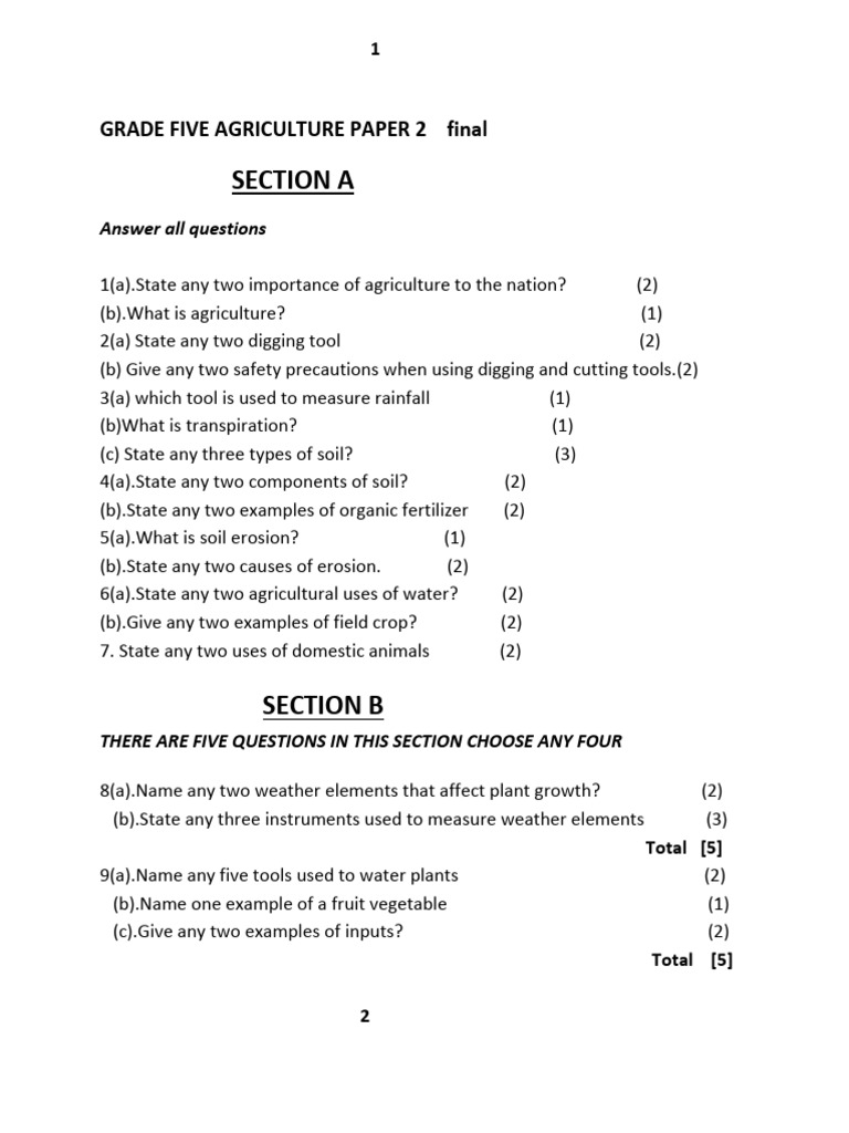 Grade 5 Agric Test Papers 2&1 2014-1 | PDF | Agriculture | Soil
