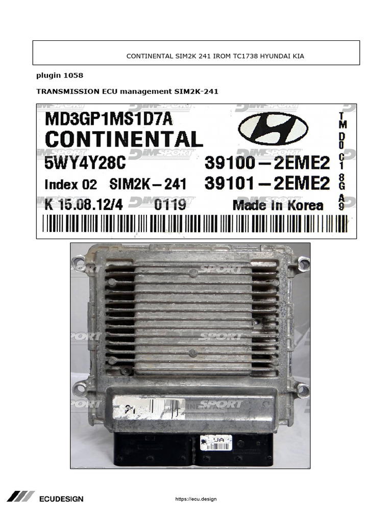 Continental Sim2k-241 Irom tc1738 Hyundai Kia | PDF | Electrical ...
