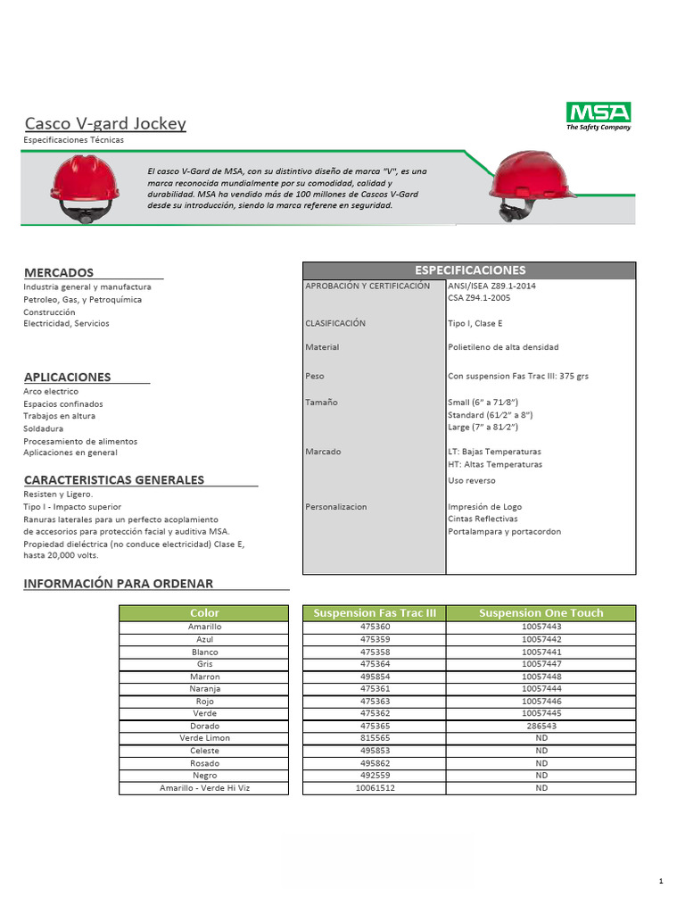 FT Casco Msa - V-Gard - Jockey-1 | PDF | Color